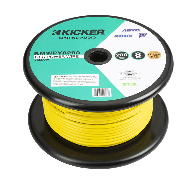 Kicker KMWPY8200 Marine 8AWG Power Wire, 200Ft, Yellow - Marine Stereo